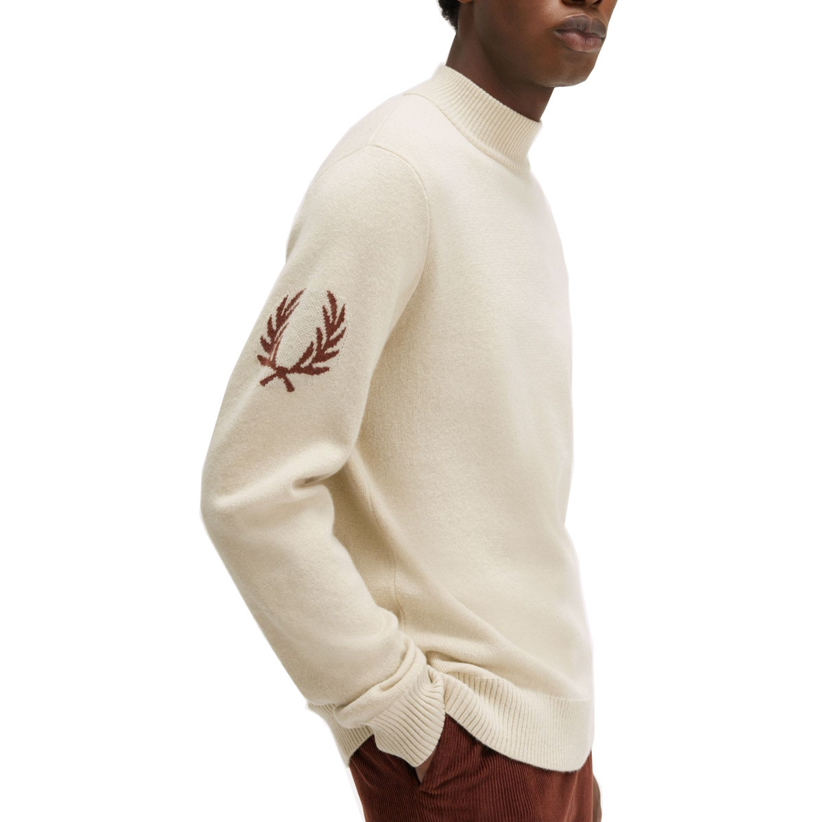Fred Perry - Laurel Wreath Mock Neck Jumper - Oatmeal | Sportus.nl
